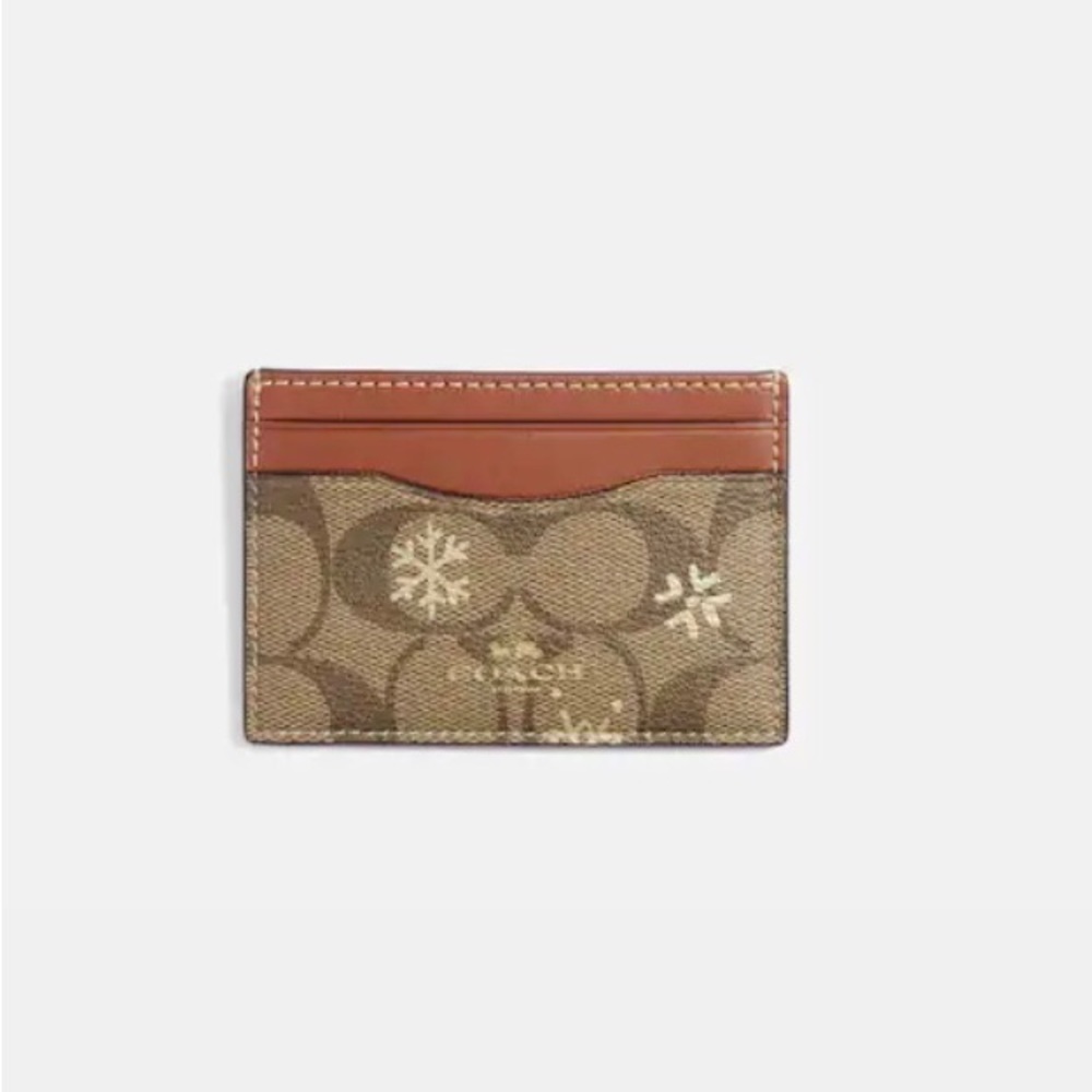 Coach Card Case In Signature Canvas With Snowflake Pr… - Gem
